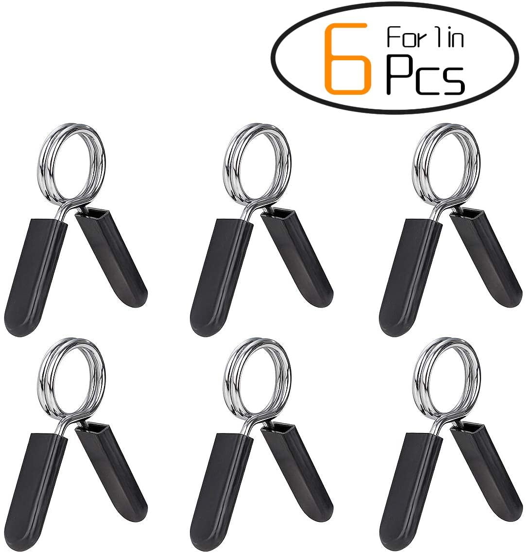 6 PCS 1 inch (25 mm) Barbell Clip Clamps-Dumbbell Spring Collars for ...