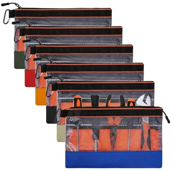 6 PCS 12" Clear Tool Bag with Heavy Duty Mesh Window, Small Zipper ...