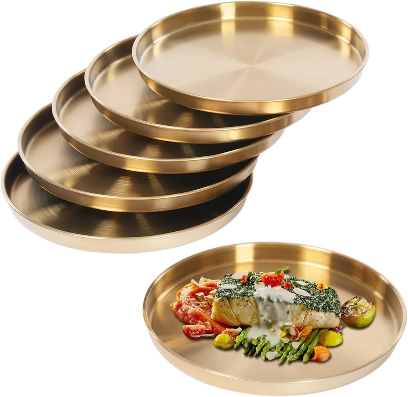 6 PCS 12 Inch Round Gold Tray, Stainless Steel Gold Plates, Gold ...