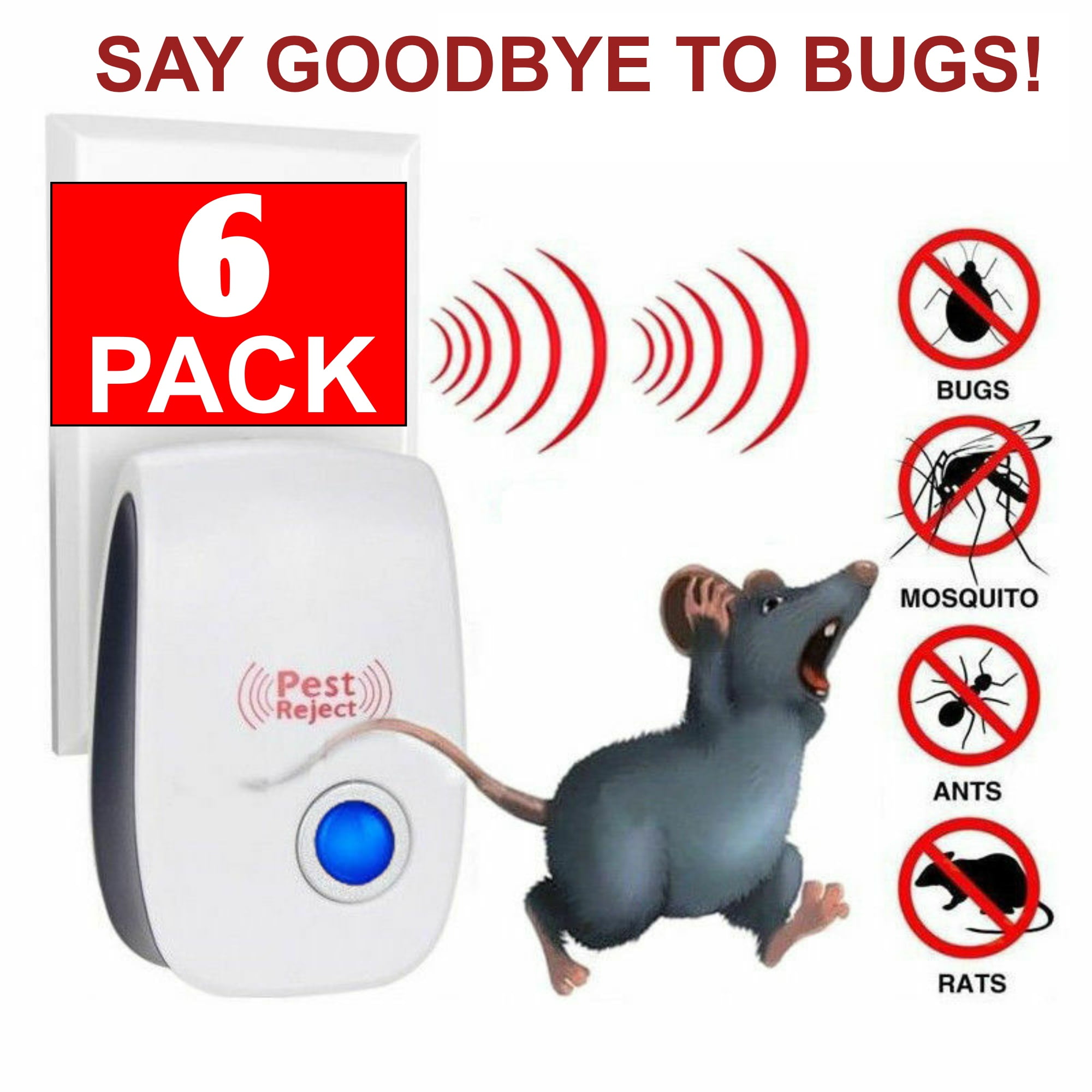 6 PCS 2022 Ultrasonic Pest Repeller, Rodent Sonic Mouse Deterrent ...