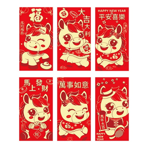 6 PCS 2026 Chinese New Year Red Envelopes Hong bao Lunar New Year ...