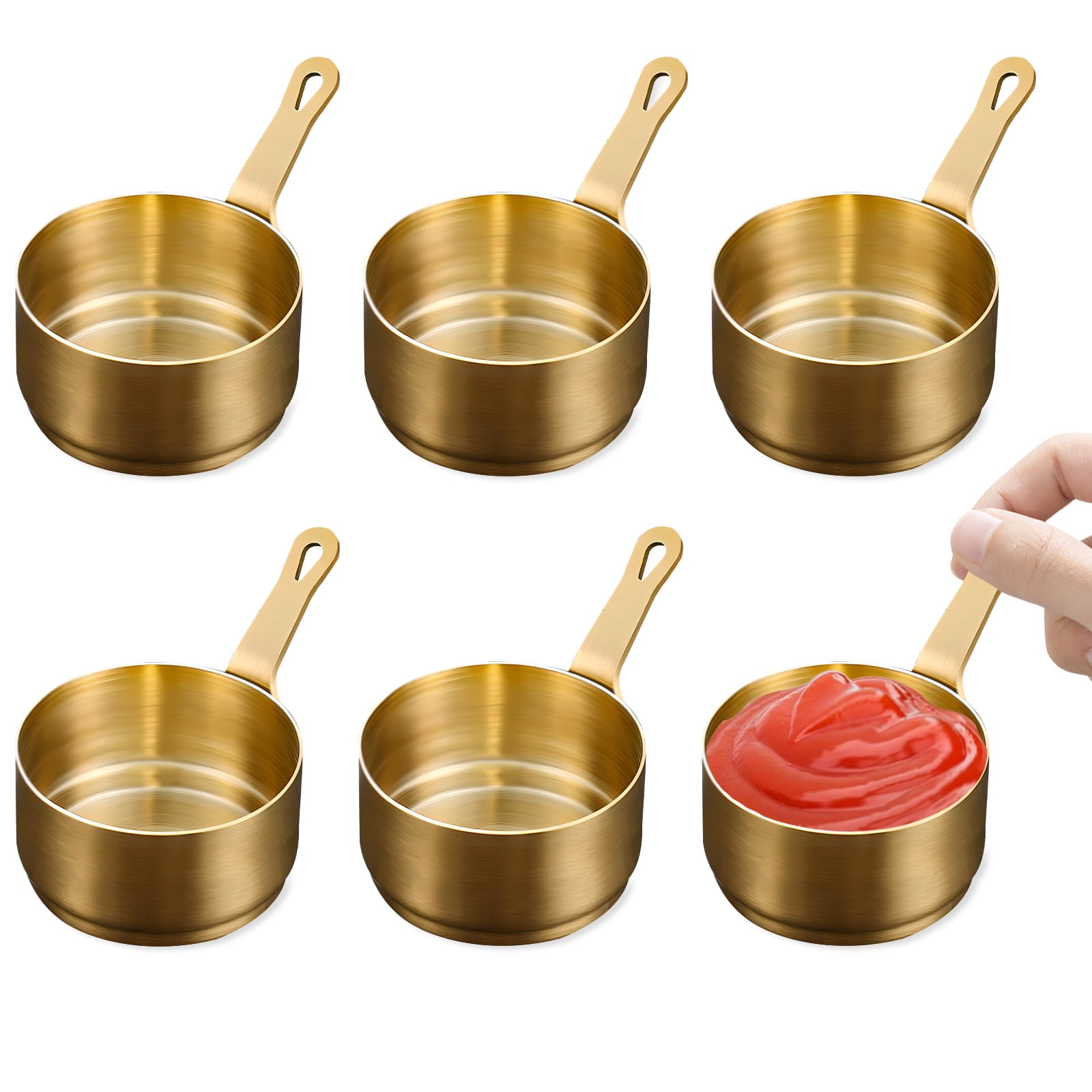 6 PCS 304 Stainless Steel Dipping Sauce Cups with Handle, 2.7 oz ...