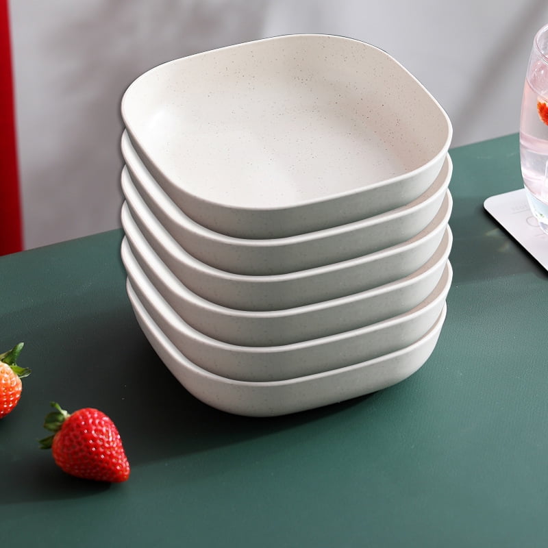 6 PCS 5.7inch Square Lightweight Wheat Straw Plates, Deep Dinner Dishes ...