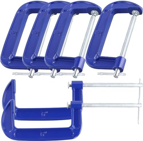 6 PCS 6 Inch C Clamp, Heavy Duty Cast Iron C Clamp with jaw opening ...