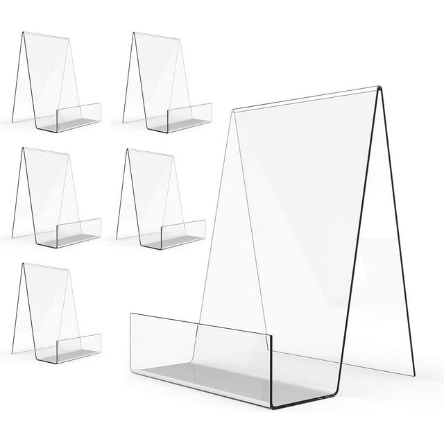 6 PCS Acrylic Book Stand with Ledge, Clear Acrylic Display Easel ...