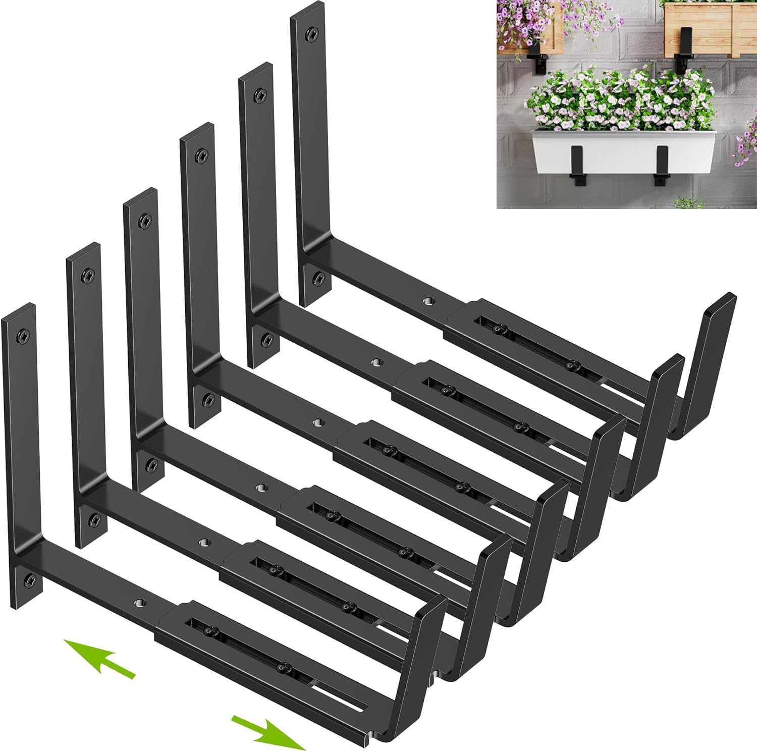 6 PCS Adjustable Window Box Brackets for Planter Box, Heavy Duty Wall ...