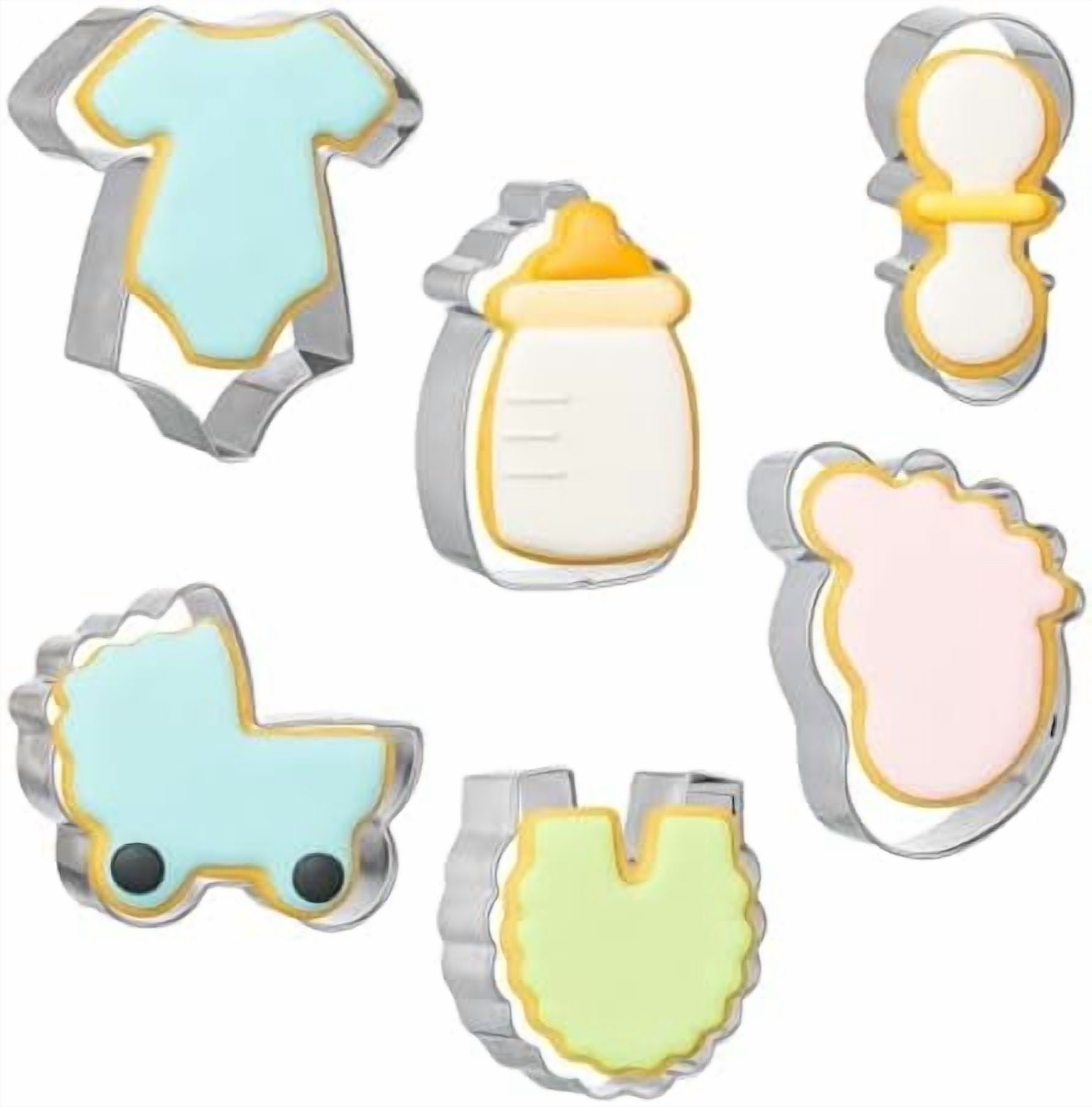 6 PCS Baby Shower Cookie Cutters, Baby Carriage, Onesie, Bib, Rattle ...