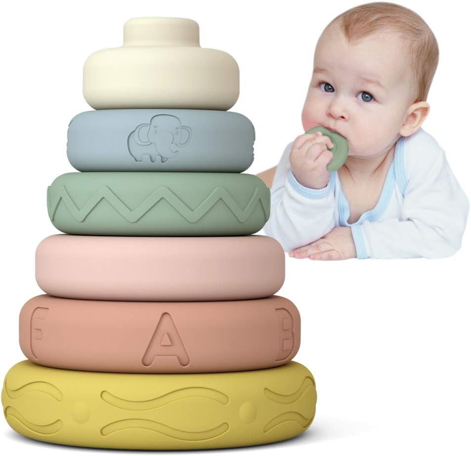 6 PCS Baby Stacking & Nesting Toys, Soft Stacking Blocks Ring Stacker ...