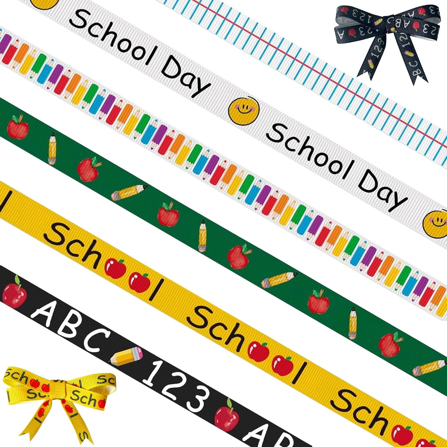 6 PCS Back to School Ribbon for Crafting，3/8" School Theme Ribbon for ...