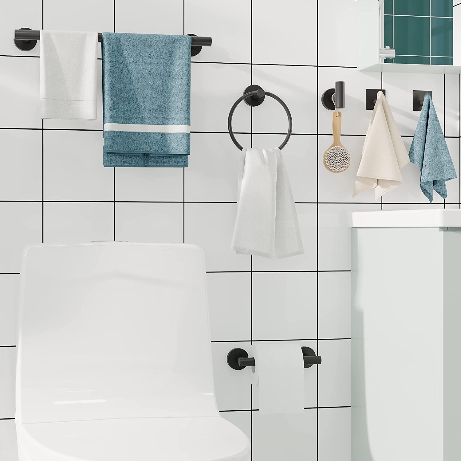 6 PCS Bathroom Hardware Set, Including 16" Hand Towel Bar, Toilet Paper ...