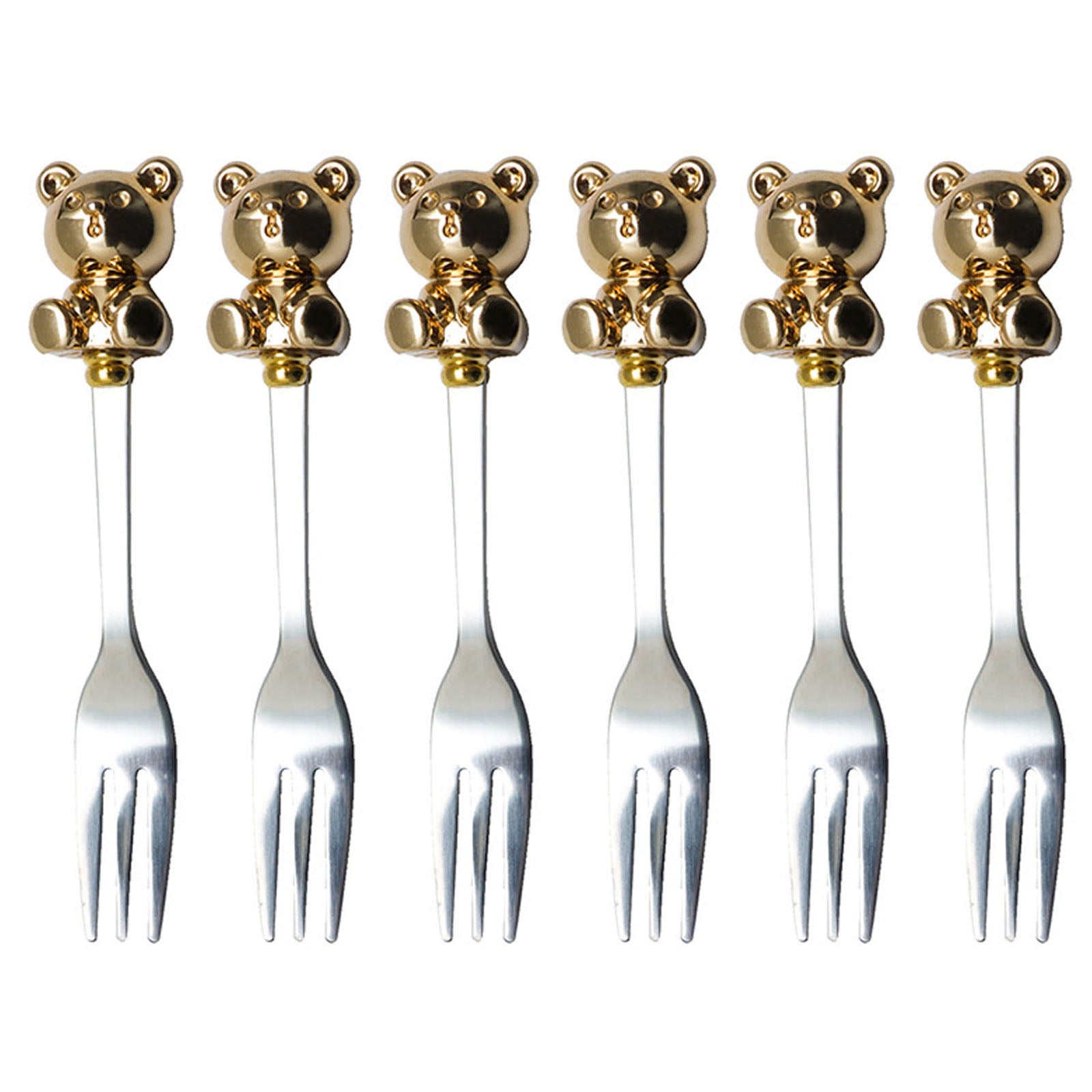 6 PCS Bear Shape Appetizers Cake Spoons/Fruit Forks Stainless Steel ...