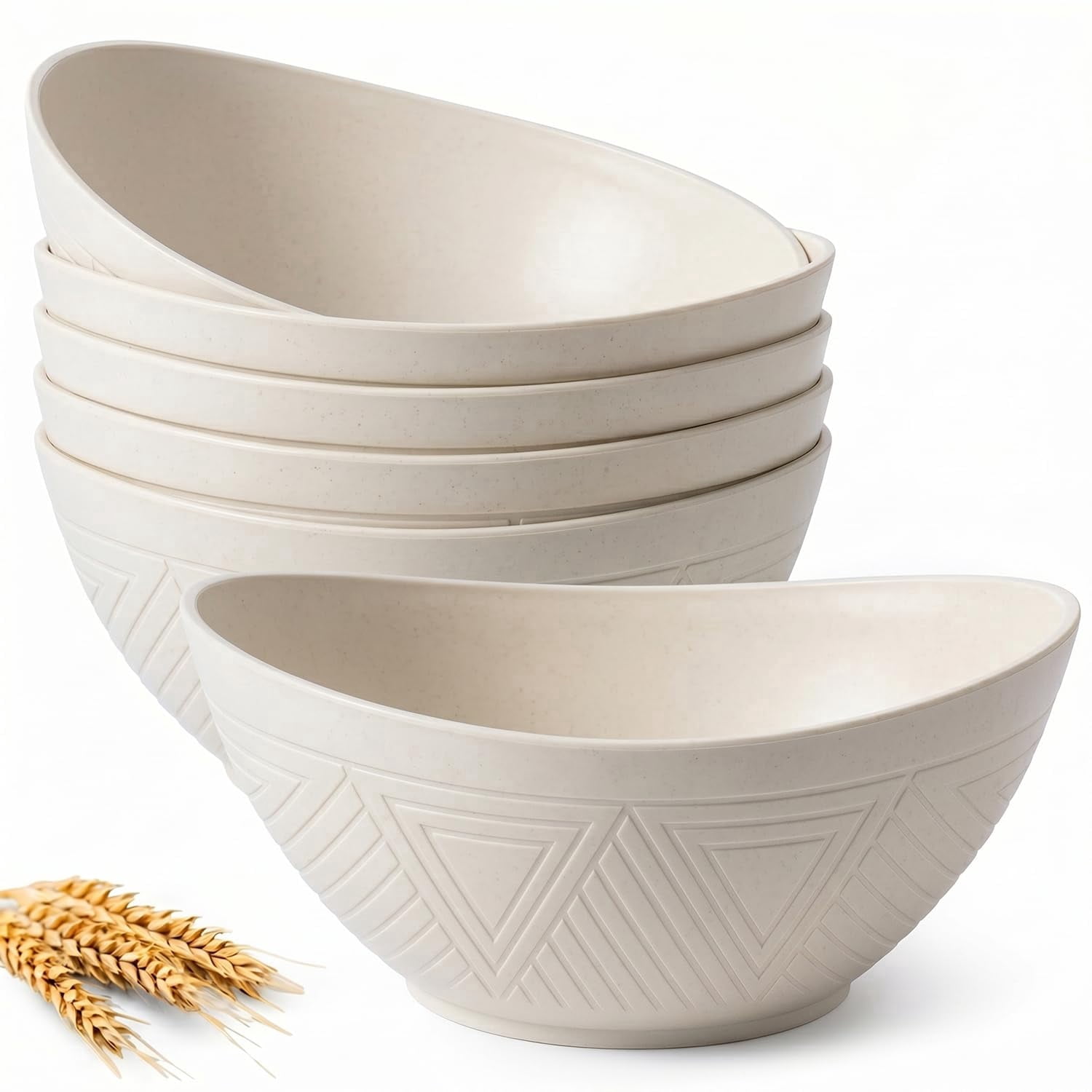 6 PCS-Beige 60 OZ Large Wheat Straw Serving Bowl Set for Kitchen ...