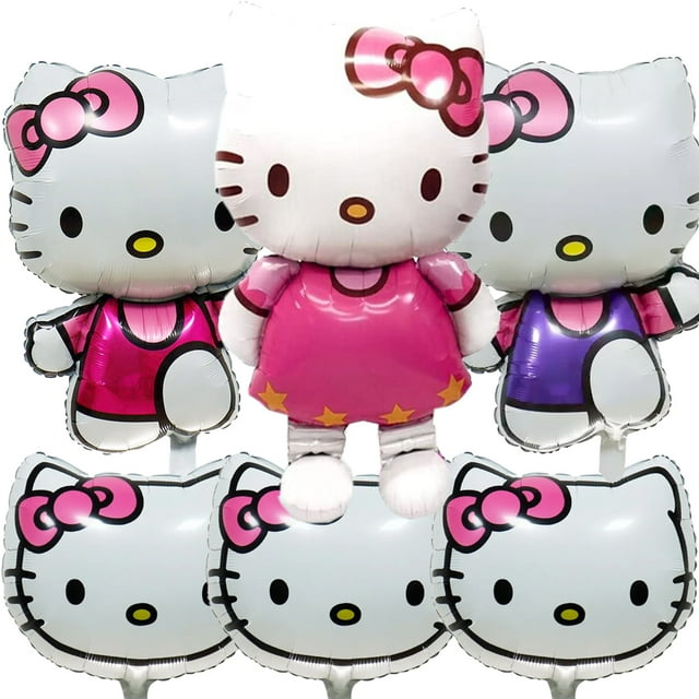 6 Pcs Birthday Party Balloons Hello Kitty Balloons Cat Foil Balloons Cartoon Foil Balloon Cat