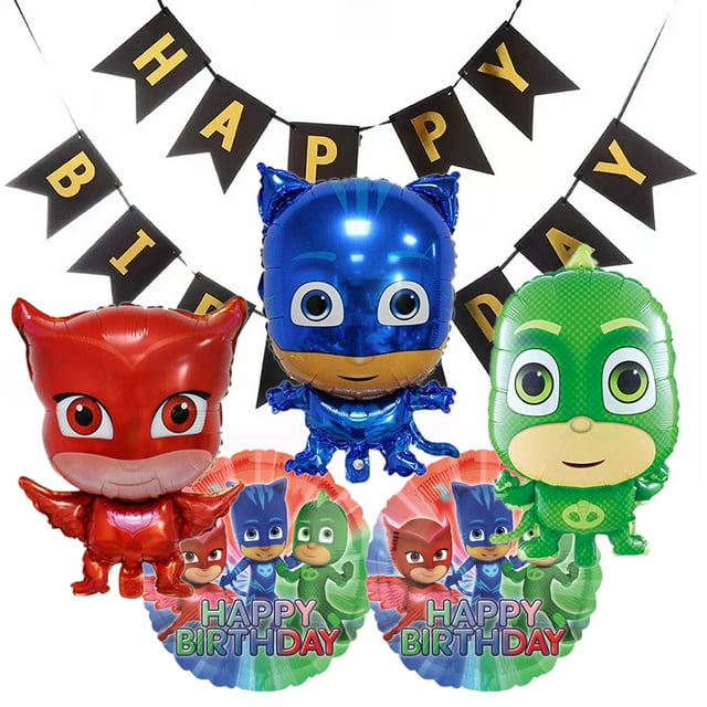 6 PCS Birthday Party Balloons PJ Mask Balloons Happy Birthday Banner ...