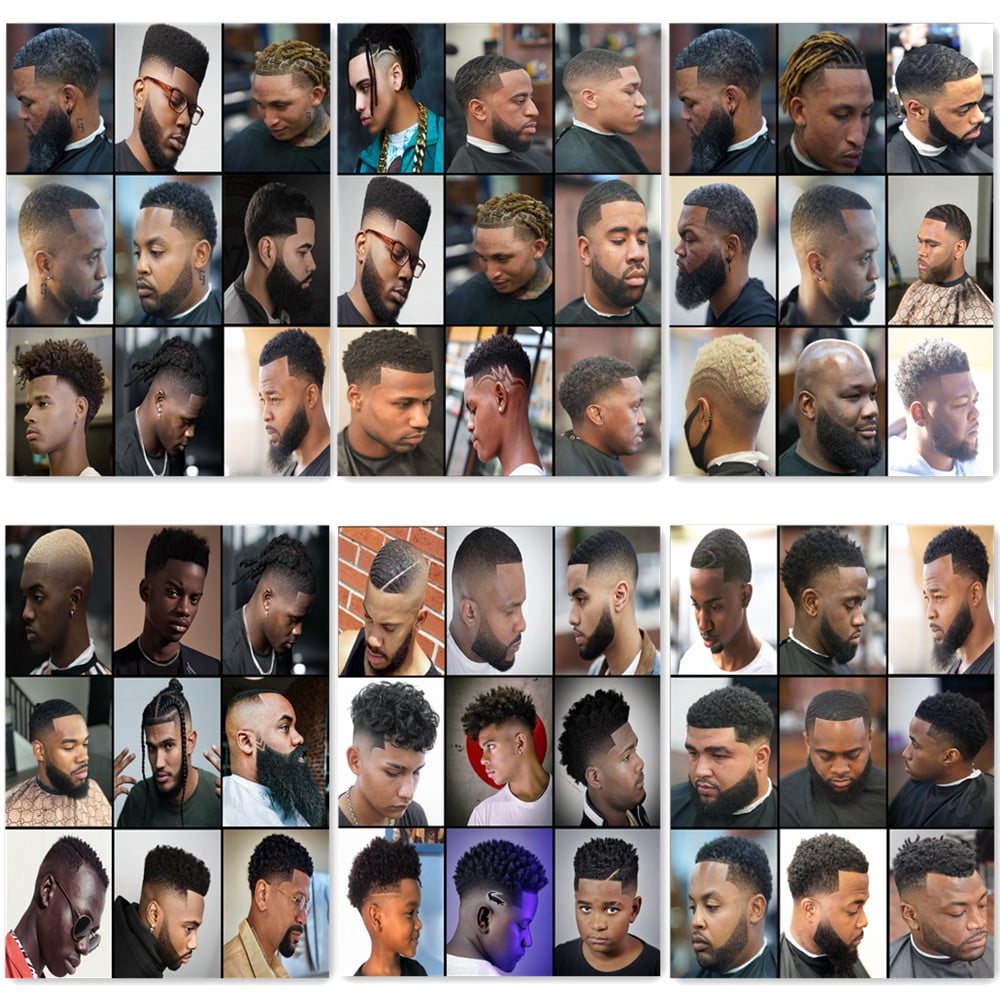 6 PCS Black Men's Hairstyles Wall Art Posters and Prints Barber Shop ...