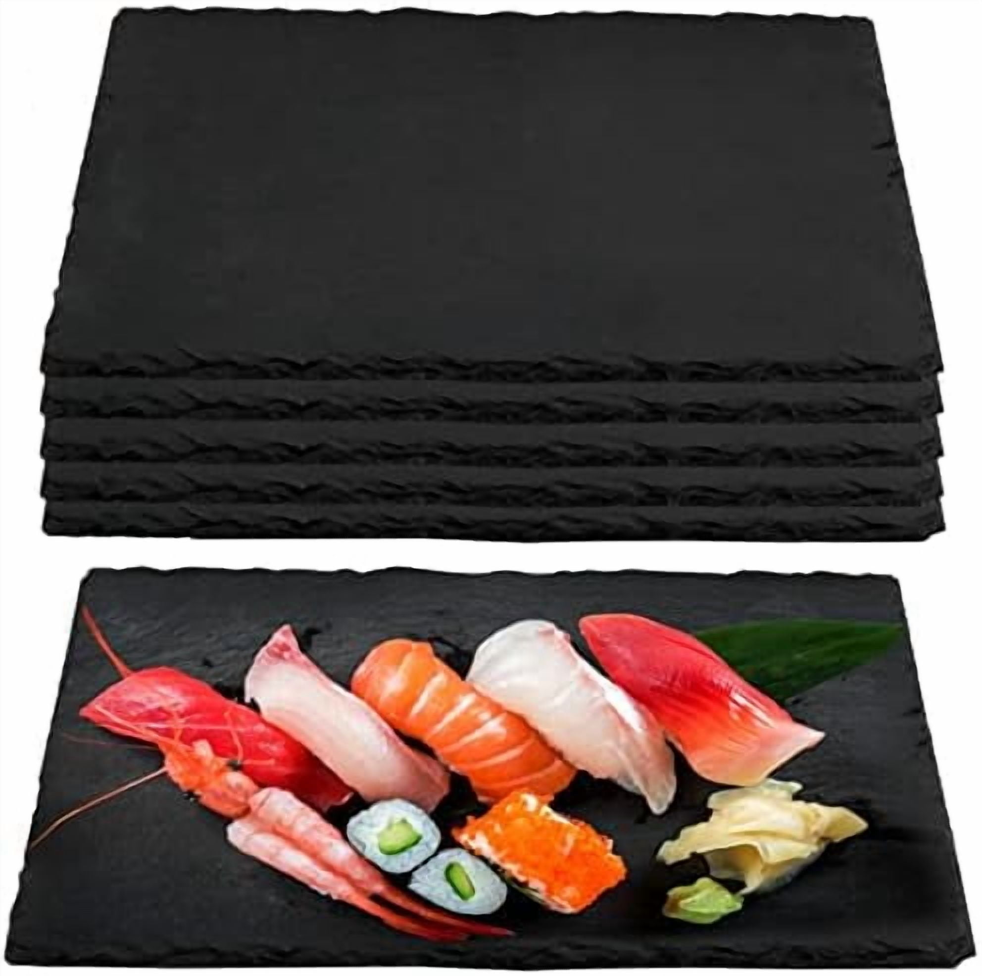6 PCS Black Slate Cheese Board - 12 x 8 Inches Rectangular Stone ...
