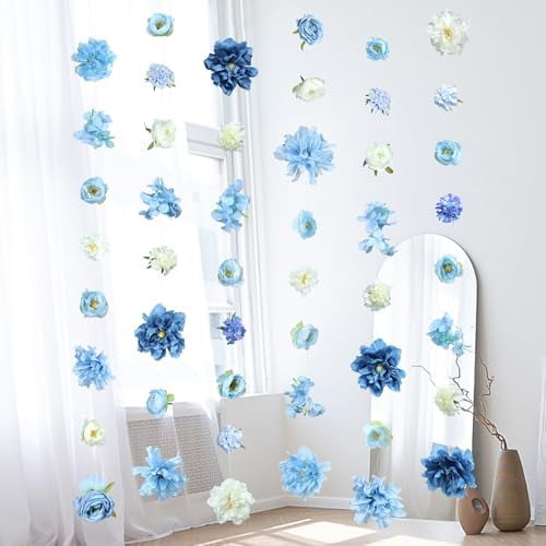 6 PCS Blue Flower Garlands Hanging Decorations,Floral Party Decorations ...
