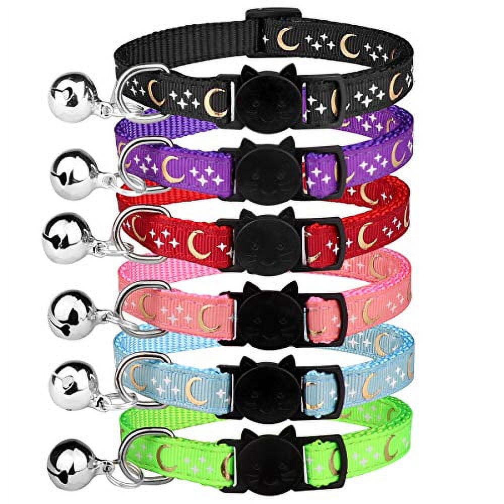 6 PCS Breakaway Cat Collars with Bell Golden Moon Glowing Star in The ...