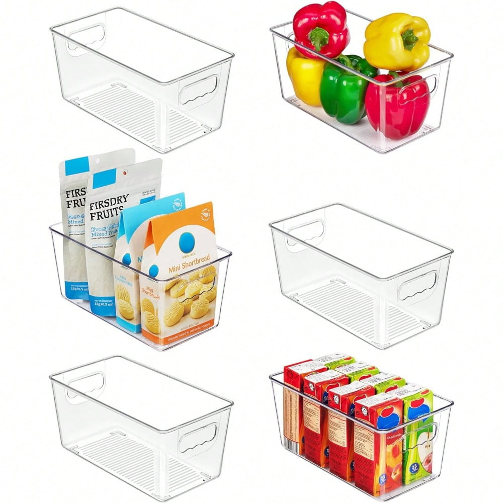 6 PCS Clear Plastic Pantry Organizer Bins, Food Storage Bins With ...