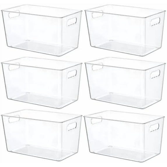 6 PCS Clear Plastic Storage Bins, Pantry Organizer Containers with ...