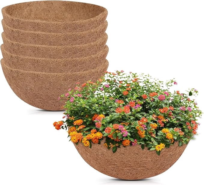 6 PCS Coco Liners for Hanging Baskets, 12-Inch Coconut Fiber Planter ...