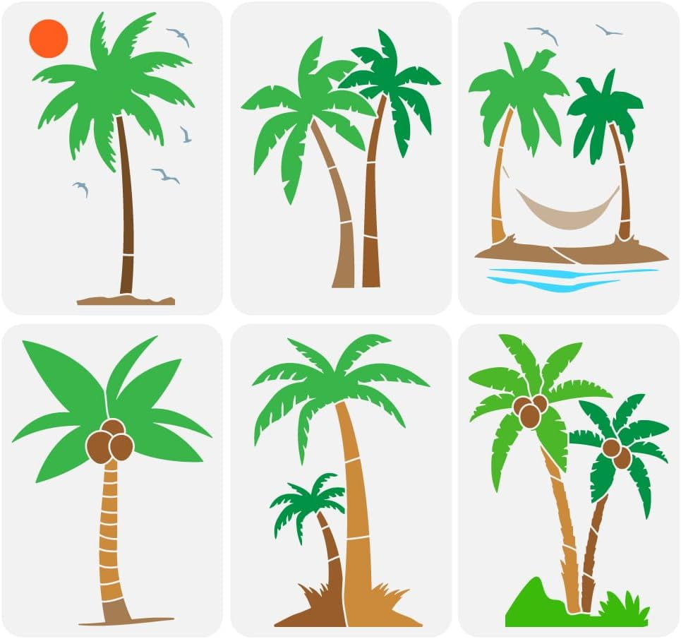 6 PCS Coconut Tree Painting Stencils 8.3x11.7inch Reusable Coconut ...