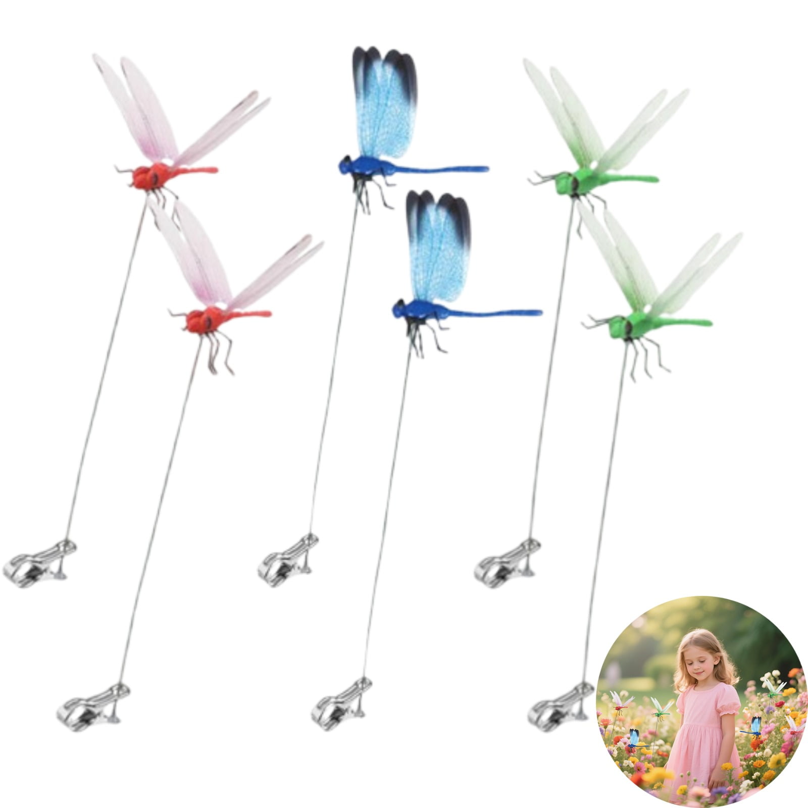 6 PCS Colorful Dragonfly Clips 3D Simulation Dragonfly Pole for Outdoor ...