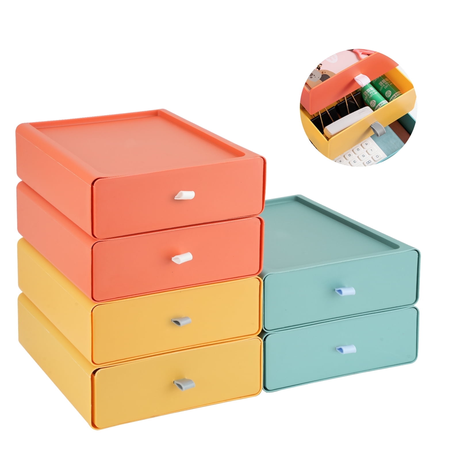6 PCS Desk Organizer with Drawers, Stackable Desktop Storage Drawers ...