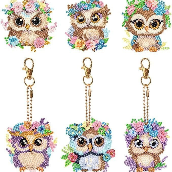 6 PCS Diamond Art Painting Keychains Kits for Adult Kids Owls Double ...