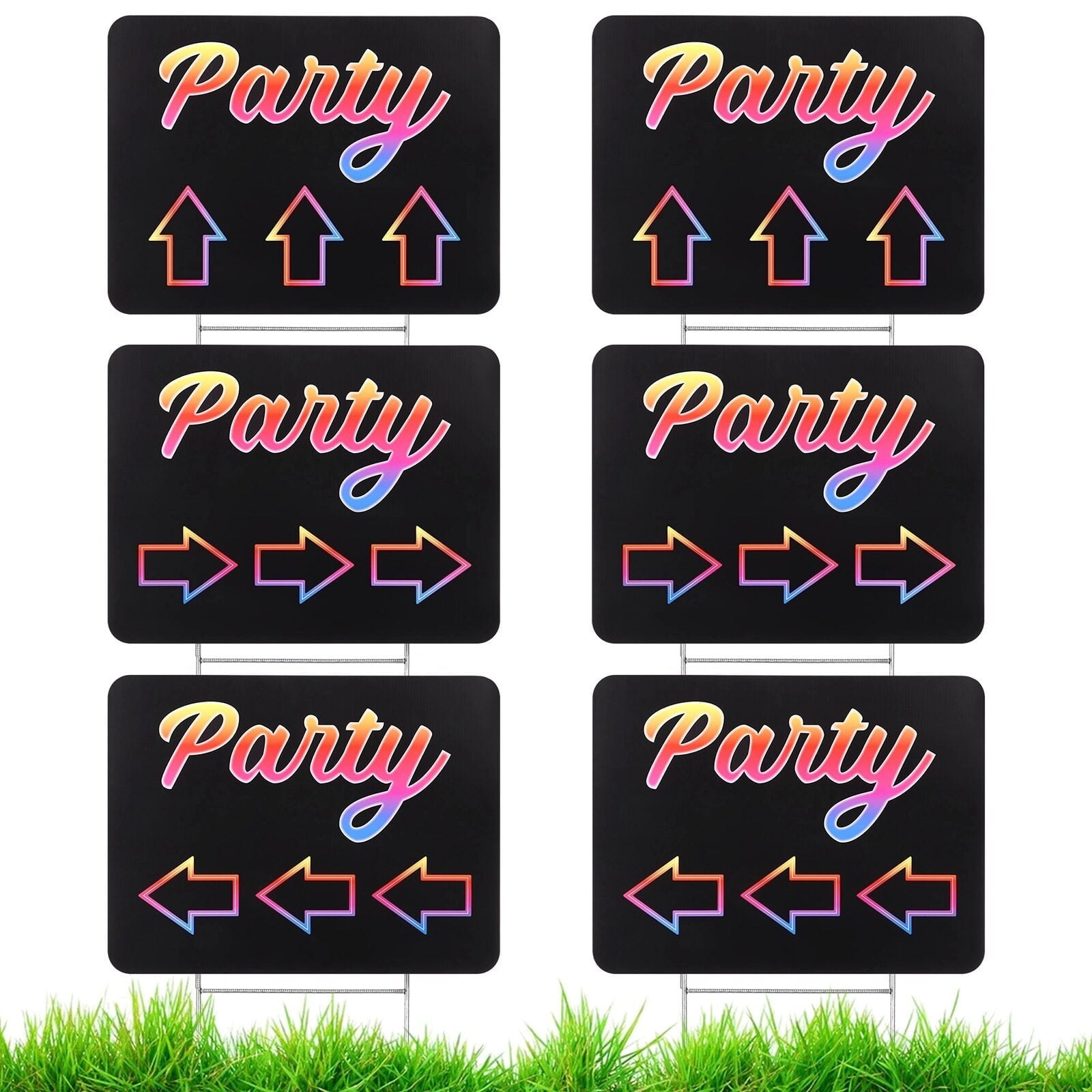Bottlepic 6-Count 17" x 15" Retro Neon Party This Way Yard Signs ...