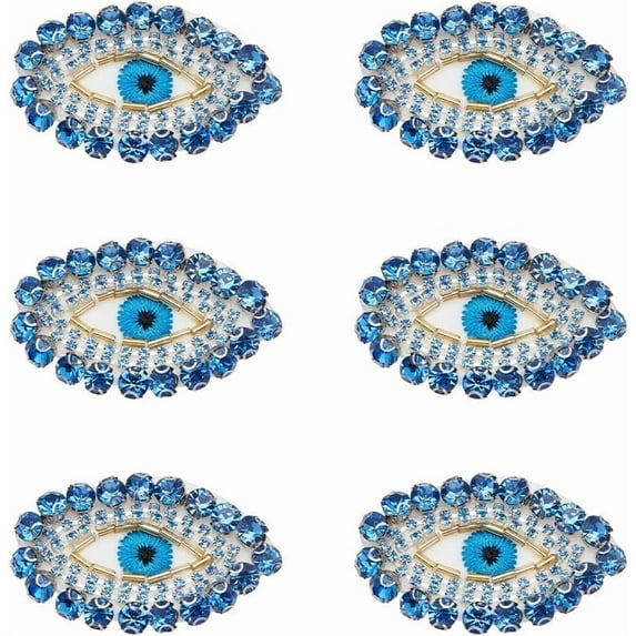 6 PCS Egypt Patch 1.4x2 inch Blue Gold Glass Rhinestone Applique Patch ...