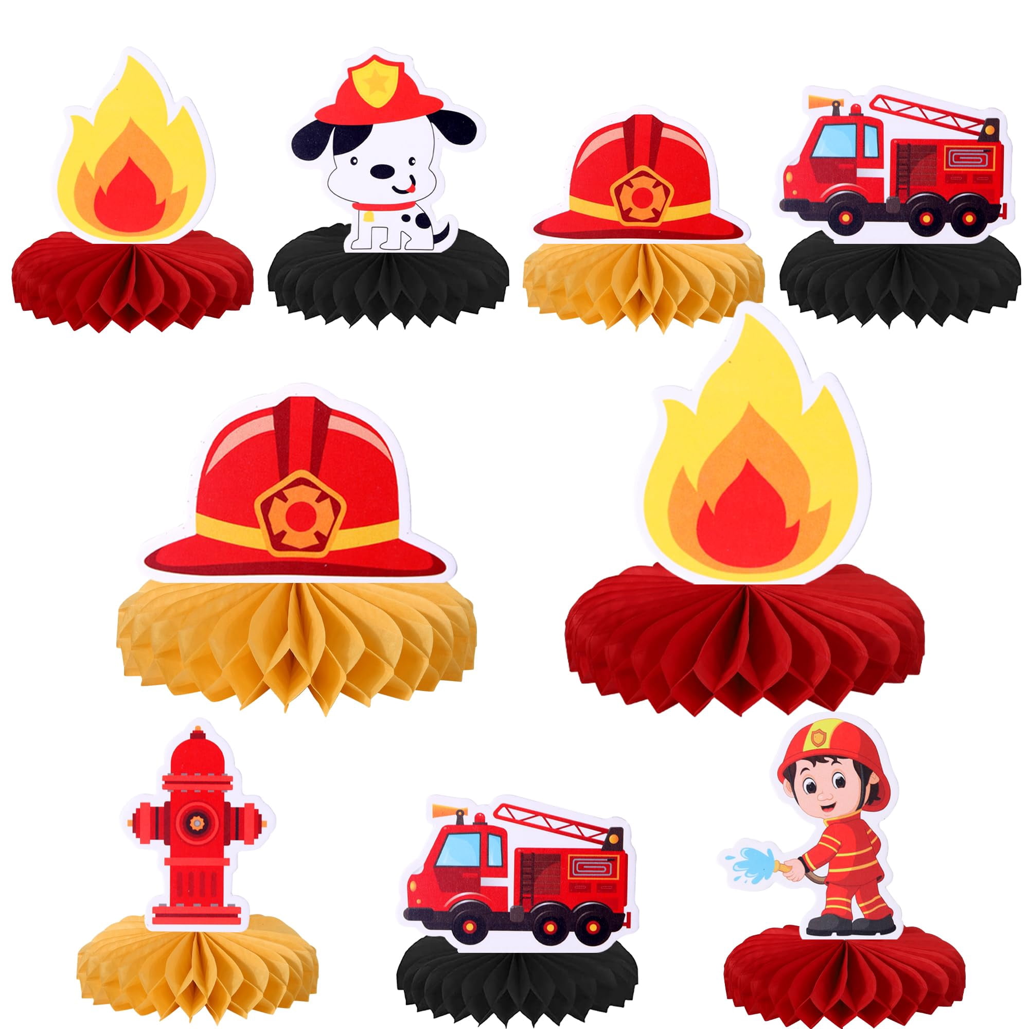 6 PCS Firetruck Honeycomb Table Centerpiece Fire Truck Fireman Table ...