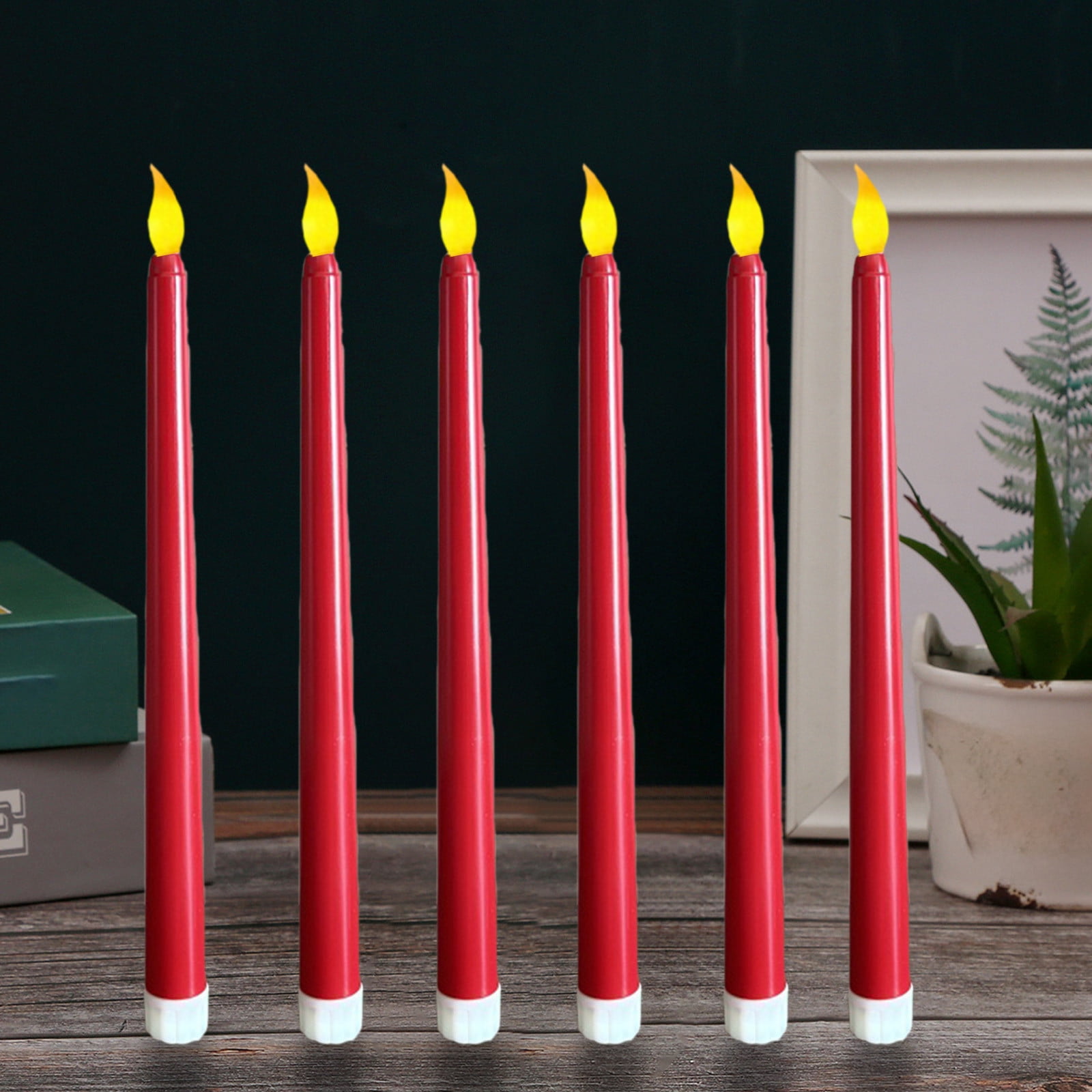 6 PCS Flameless Taper Candles with Remote and Timer, 10.8 inch Red LED ...