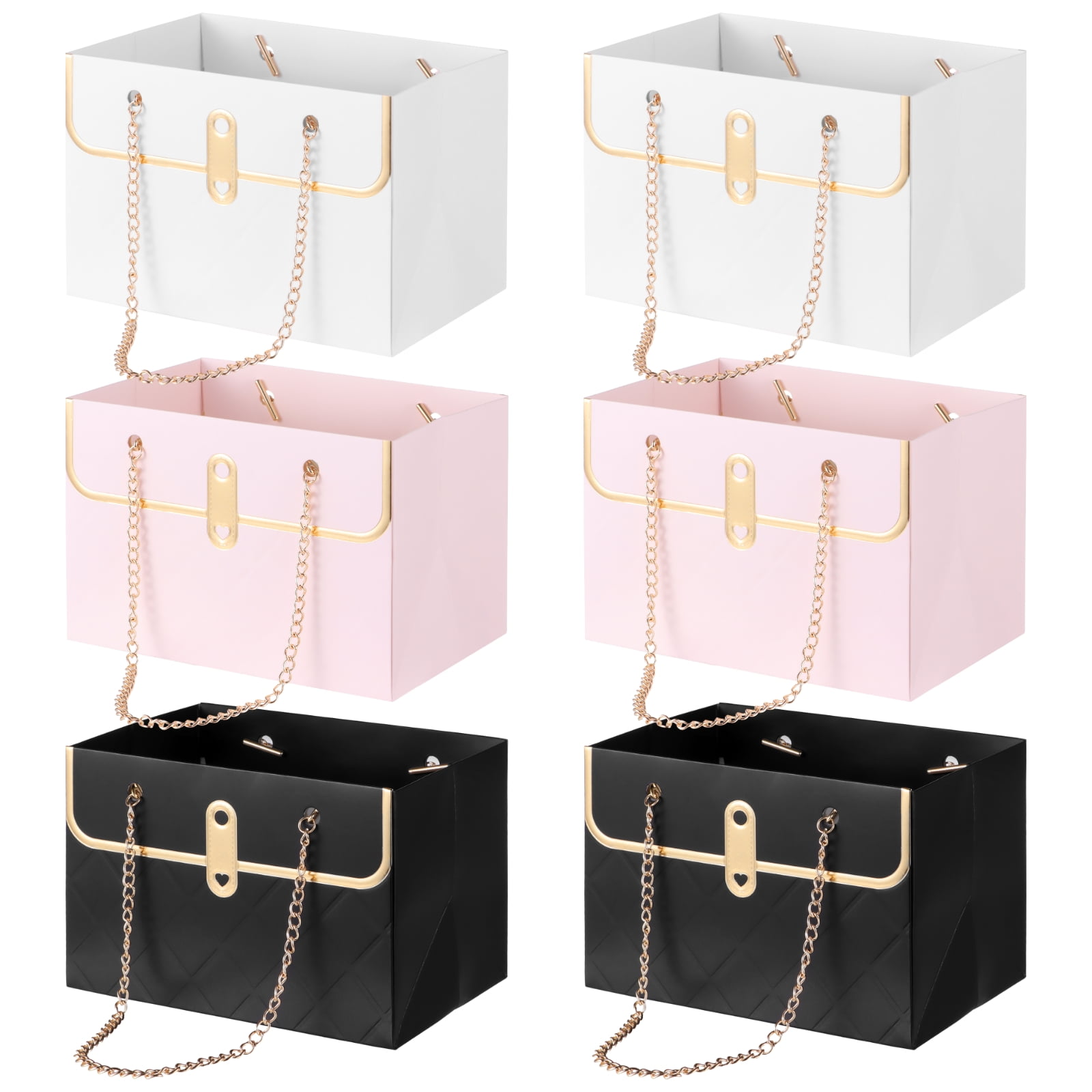 6 PCS Floral Present Boxes with Metal Chains, Bouquet Storage Box ...