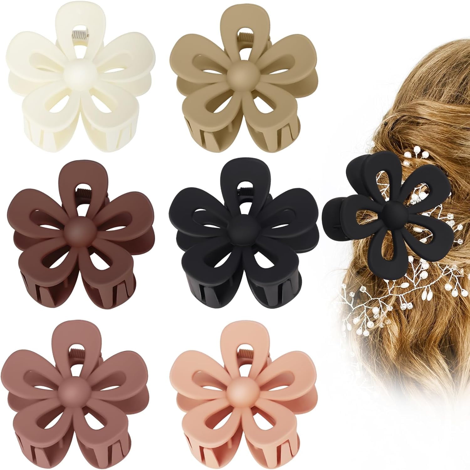 6 PCS Flower Claw Clips,Cute Flower Hair Clips for Women Strong Hold ...