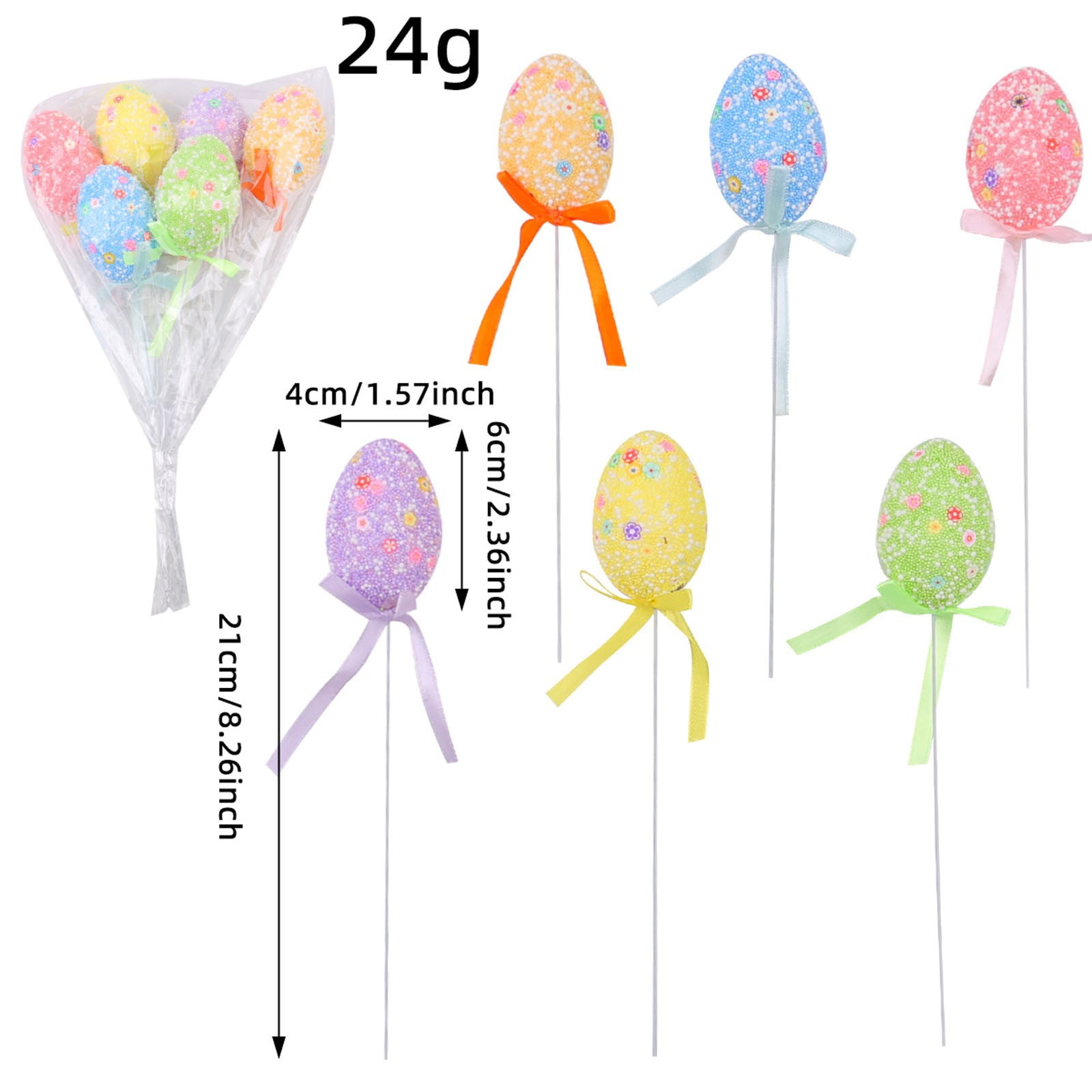 6 PCS Foam Easter Egg Picks, Glitter Easter Egg Plant Picks, Foam ...