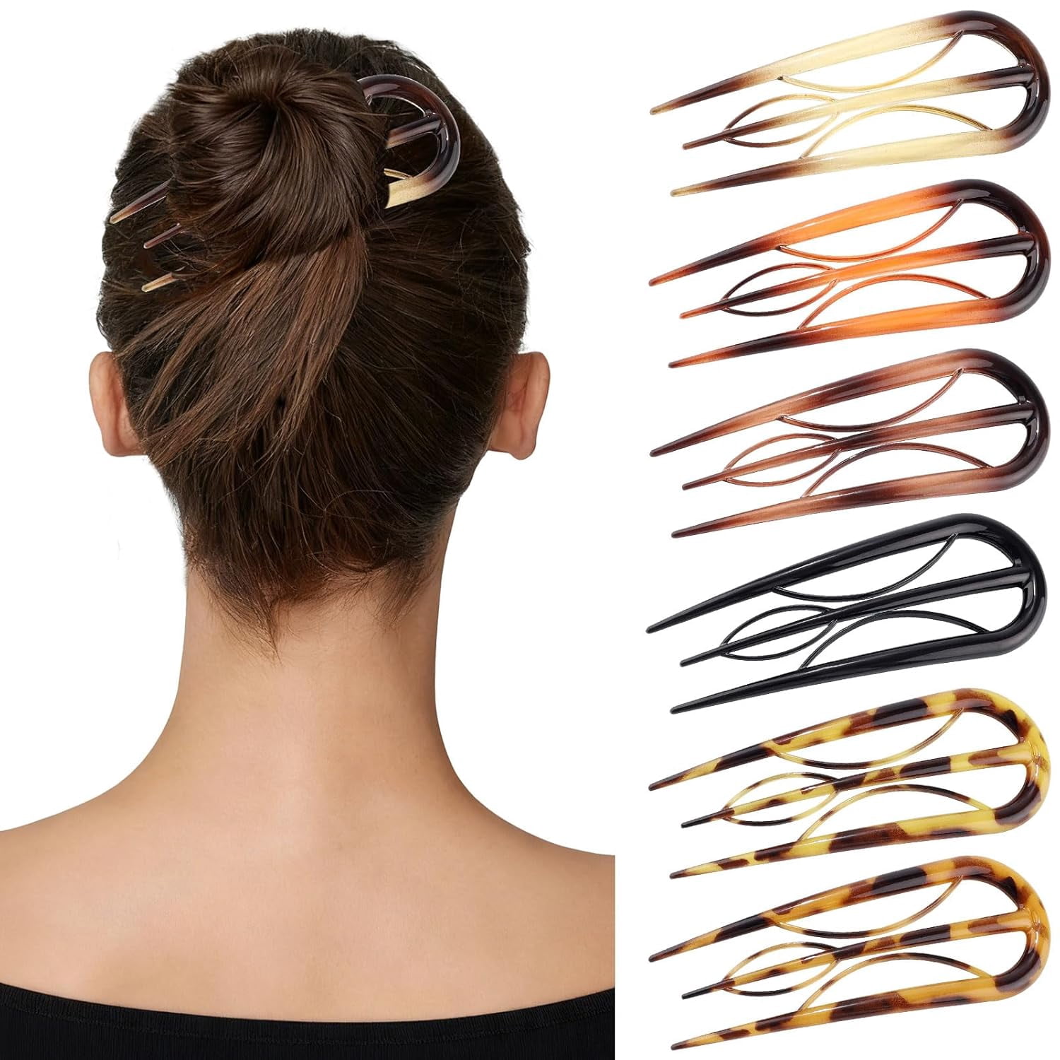 6 PCS French Hair Pins for Women - Large U-Shaped Hair Forks with ...