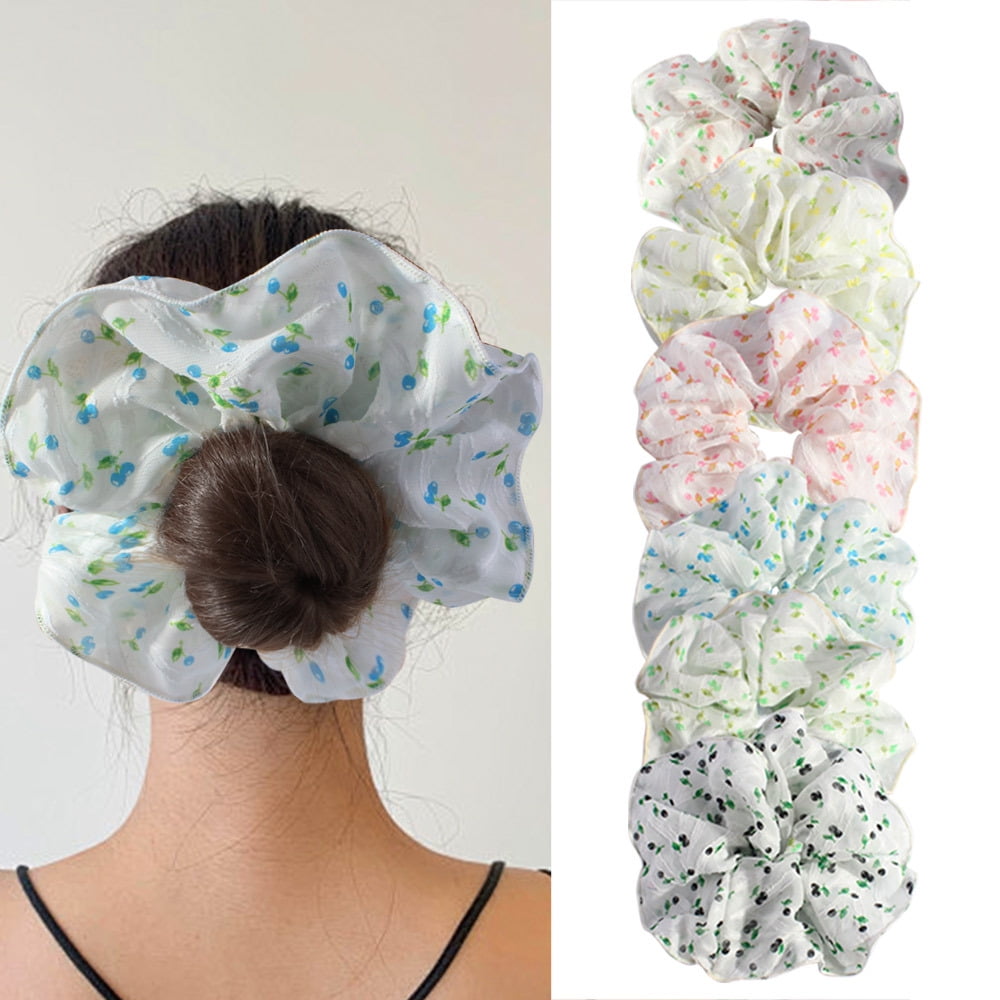 6 PCS French Oversize Jumbo Floral Hair Scrunchies Long Hair Eleastic ...
