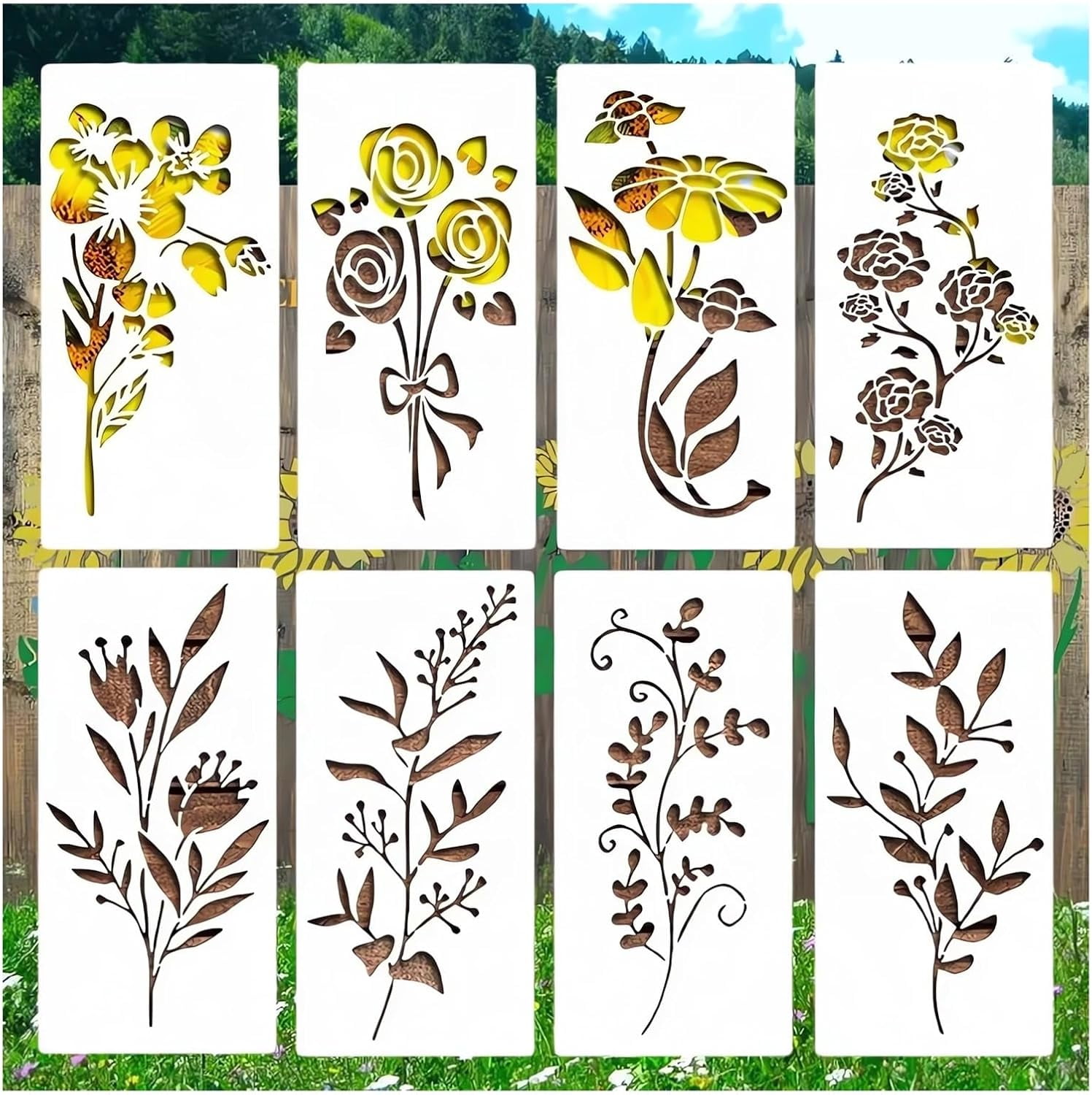 6 PCS Garden Fence Large Flower Stencils - 2024 New Giant Reusable Floral Stencil DIY Decoration ...