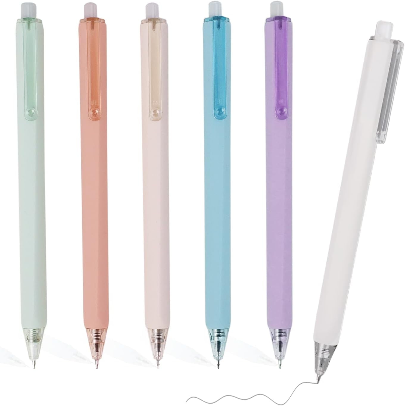 6 PCS Gel Ink Pens 0.5mm, Retractable Black Ink Ballpoint Pen with ...