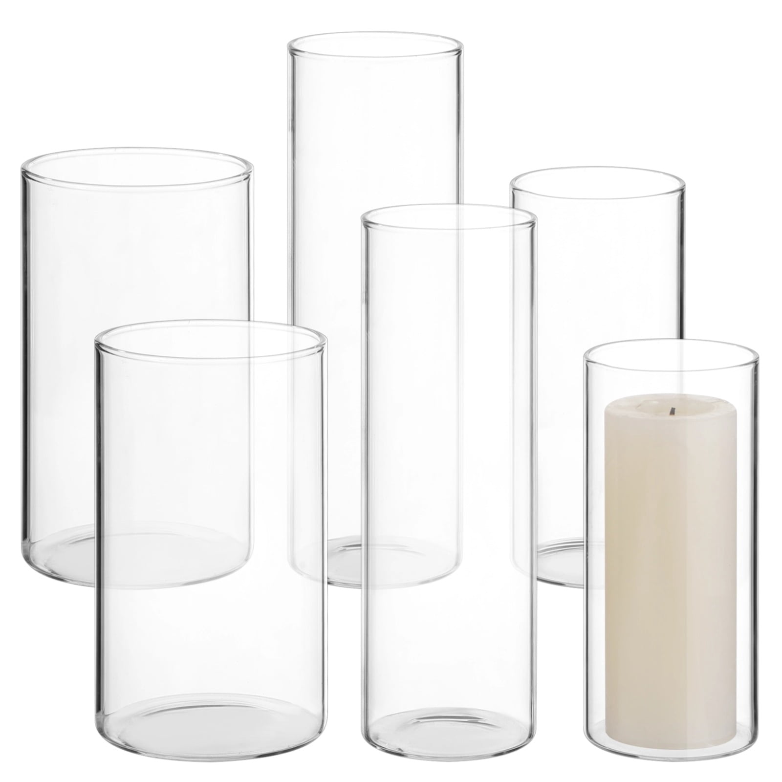 6 PCS Glass Hurricane Holders, Elegant Cylinder Candle Vases ...