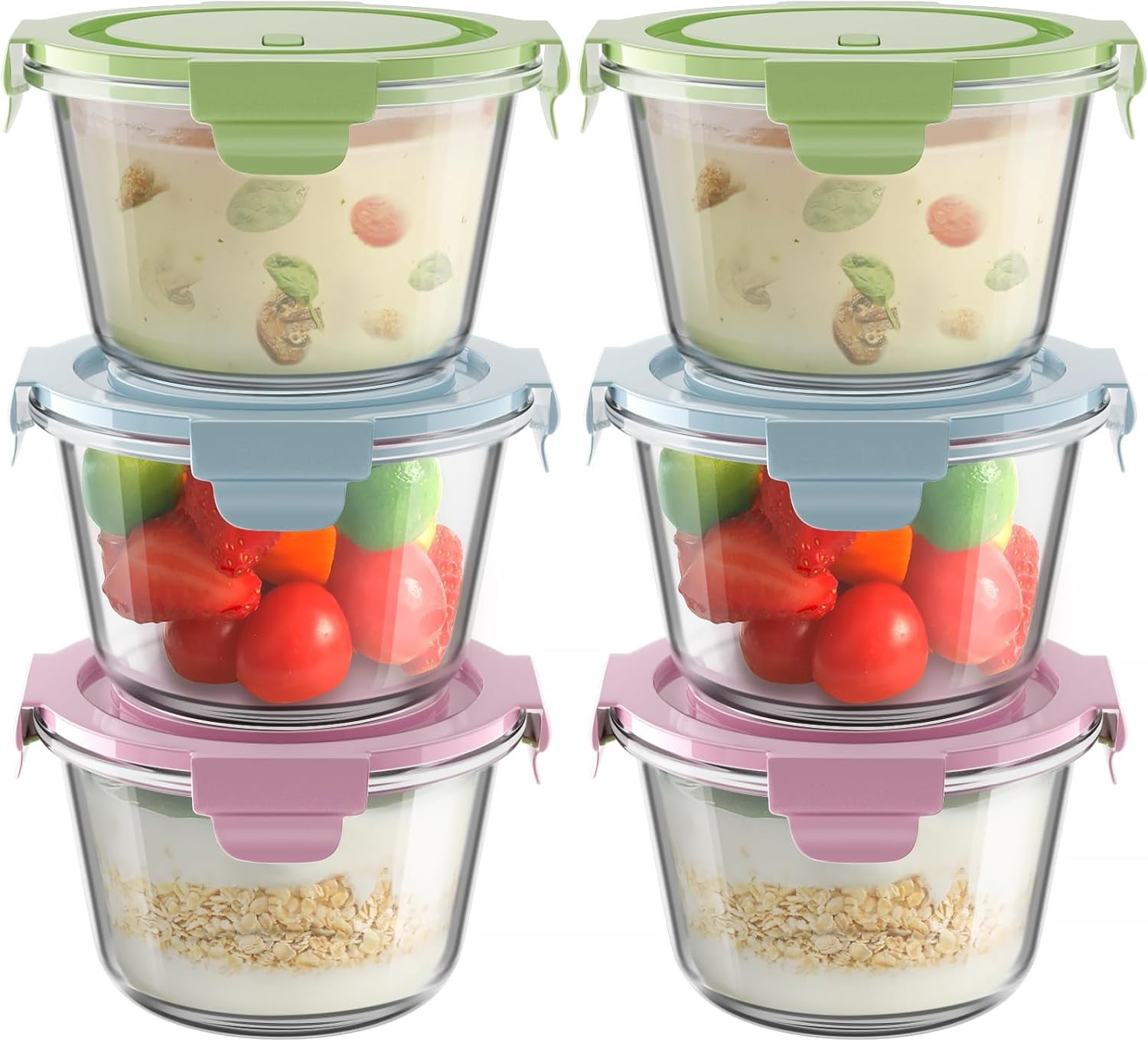 6 PCS Glass Meal Prep Containers with Lids, Airtight 2 Cup Glass ...