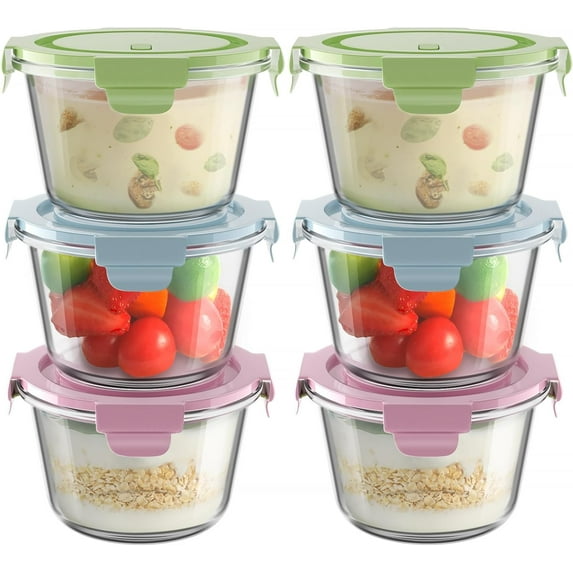 6 PCS Glass Meal Prep Containers with Lids, Airtight 2 Cup Glass ...