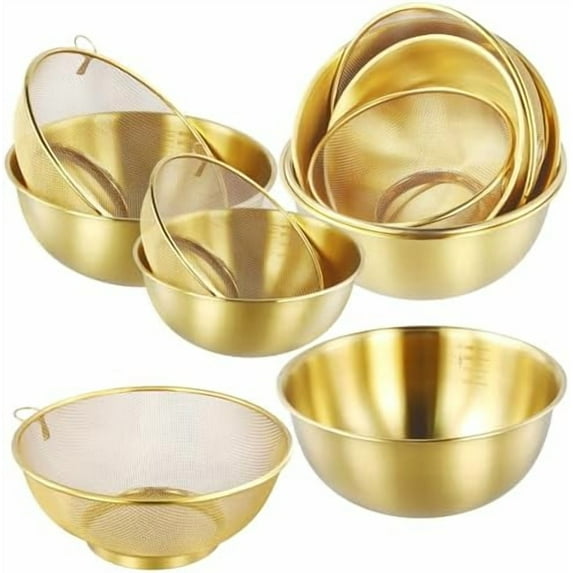 6 PCS Gold Stainless Steel Colander Set, 1.2Qt 2Qt and 3Qt Capacity ...