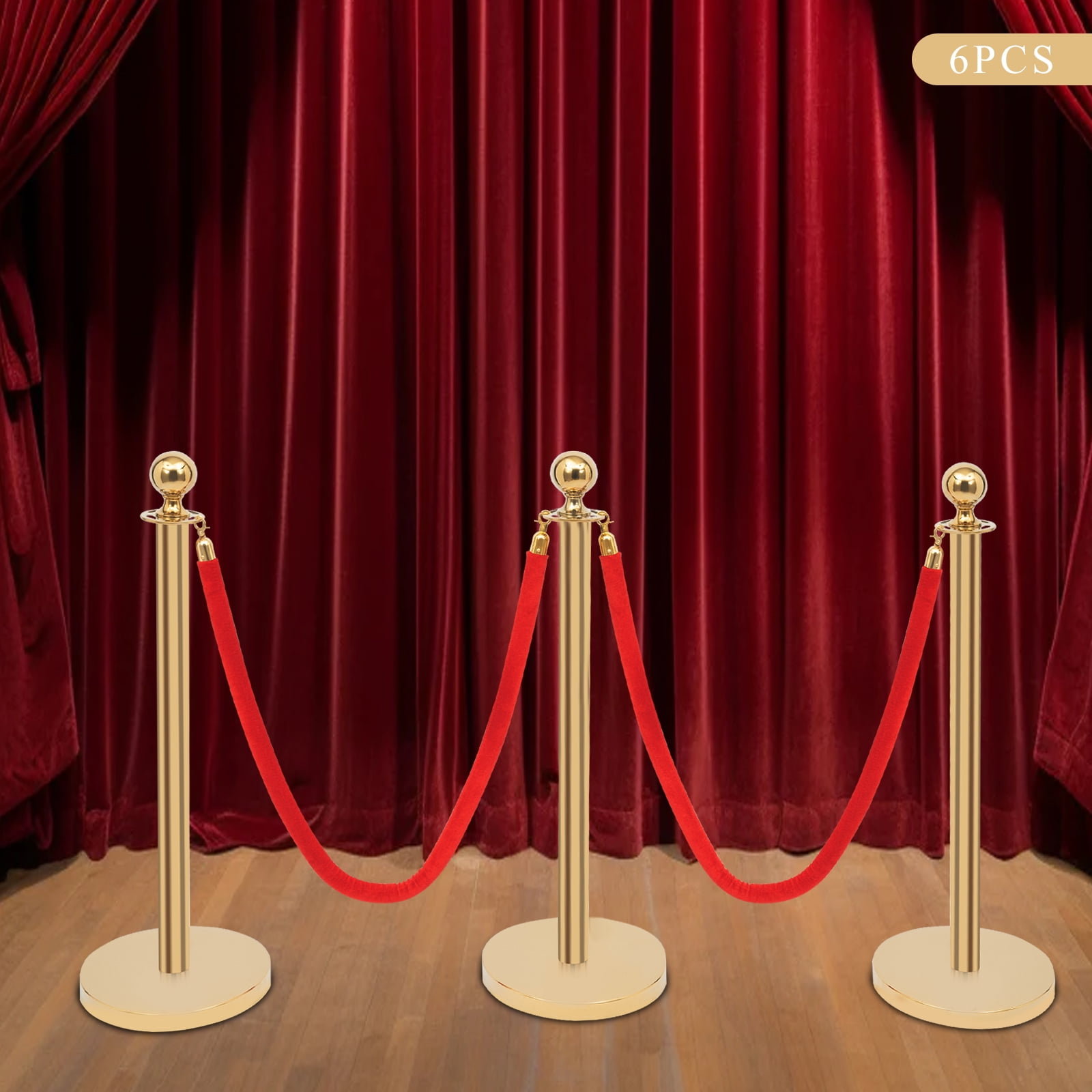 6 PCS Gold Stanchion Posts, 95cm Height with 4-Way Rope Connectors for ...
