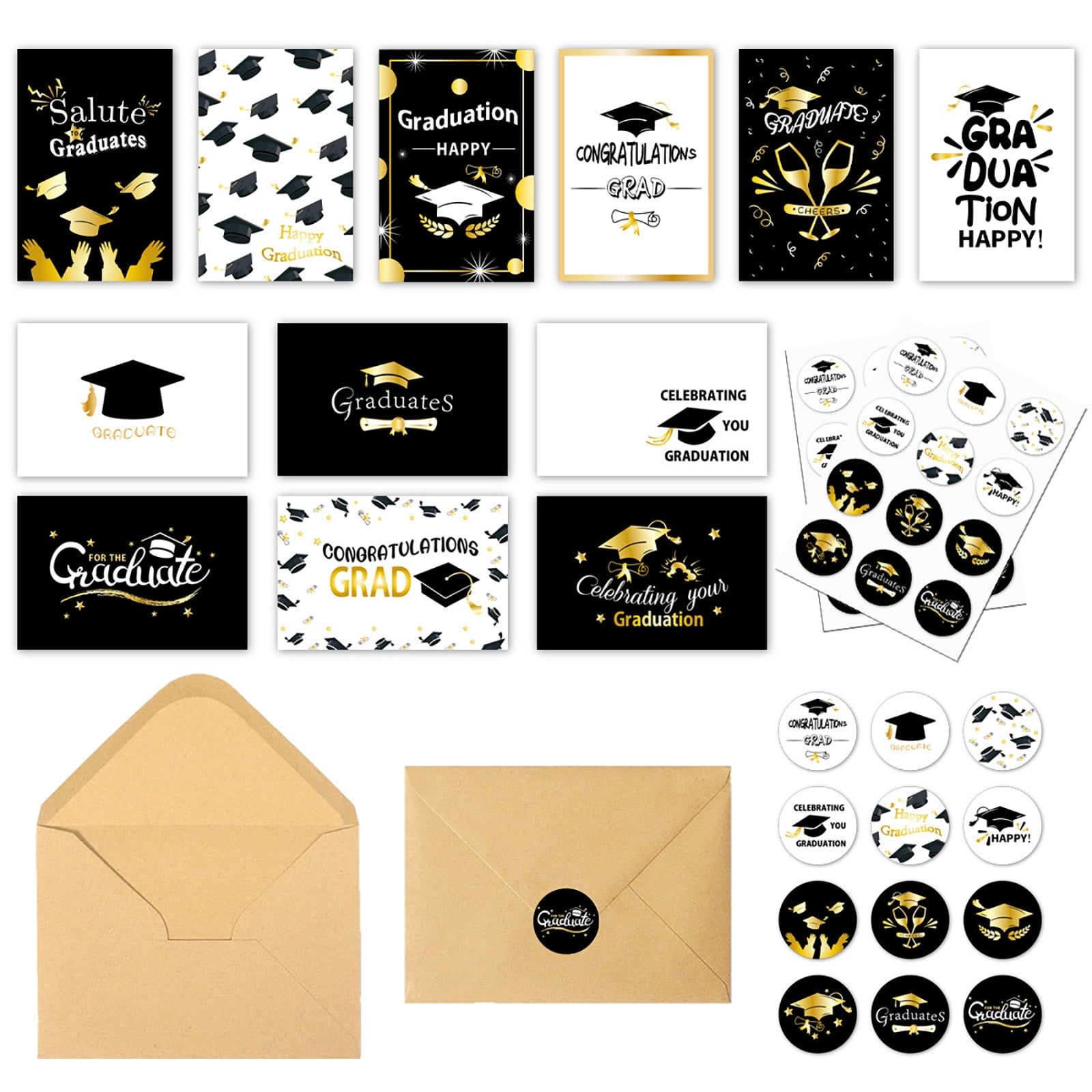 6 Pcs Graduation Season Message Cardgraduation Cards Assortment Black And Gold
