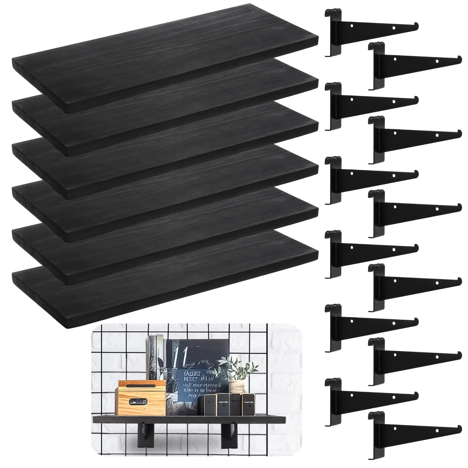 6 PCS Gridwall Shelves with Metal Brackets, 15.7 x 6 Inches Wooden Grid ...