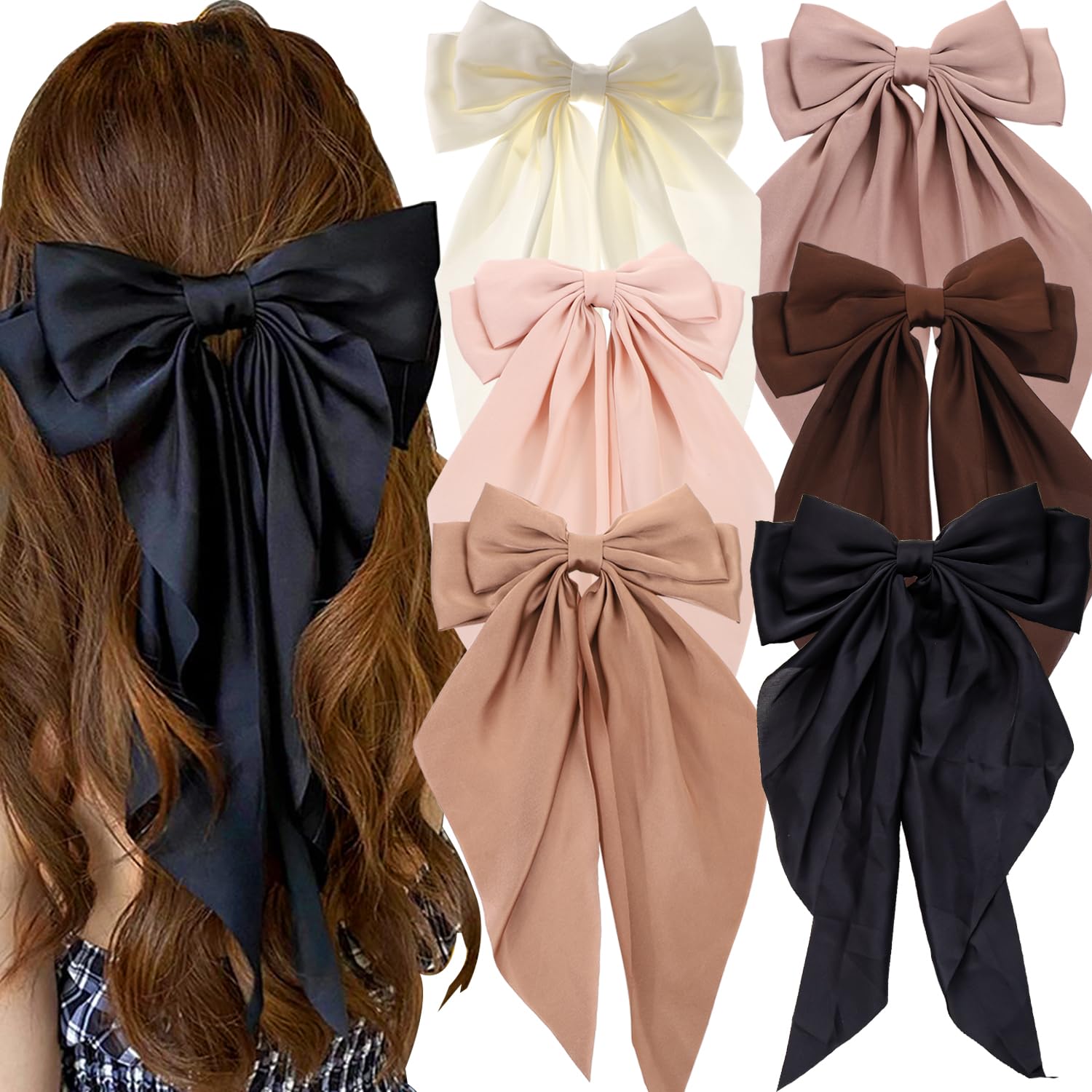 6 PCS Hair Bows,Big Bows for Girls and Women,Hair Bows for Women,Hair ...
