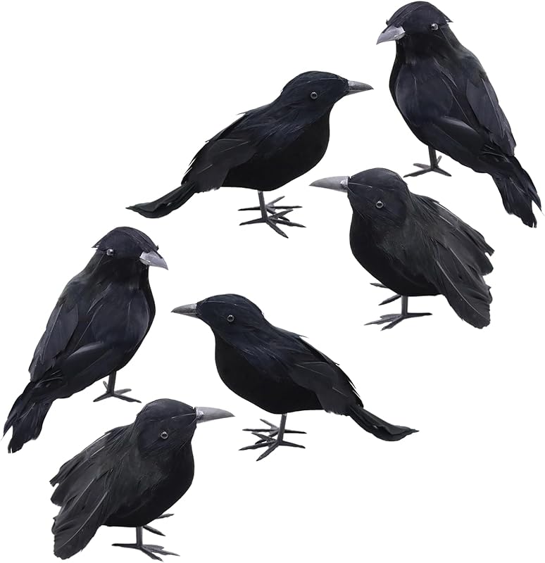 6 PCS Halloween Black Crows,7x4inches Realistic Feathered Ravens Prop ...