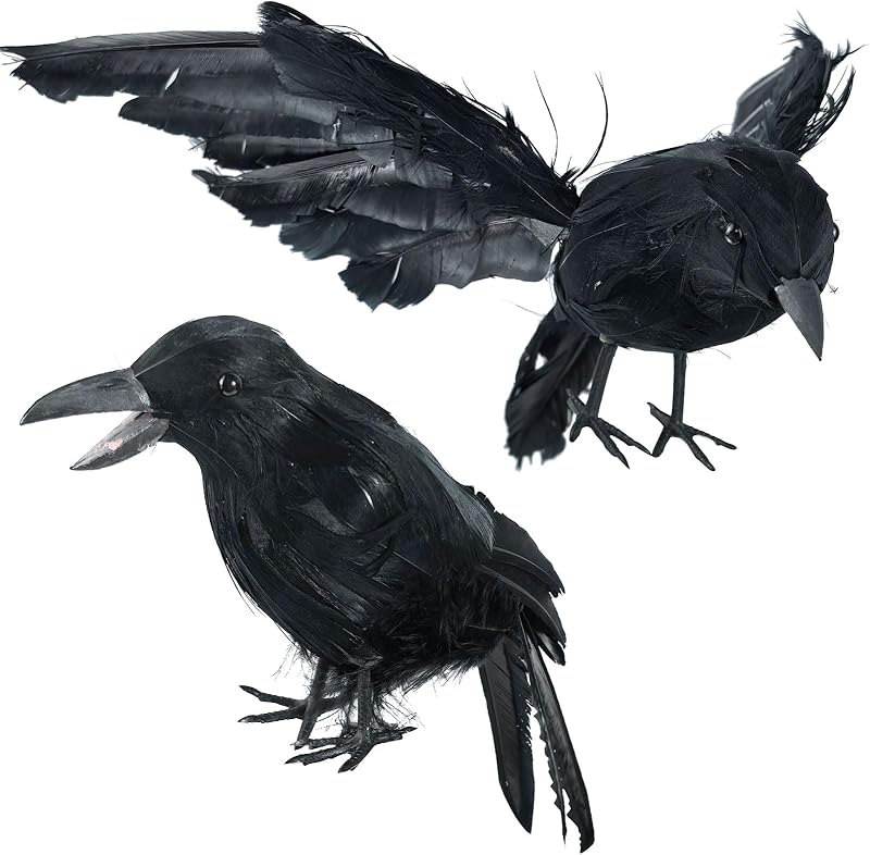 6 PCS Halloween Black Crows,7x4inches Realistic Feathered Ravens Prop ...
